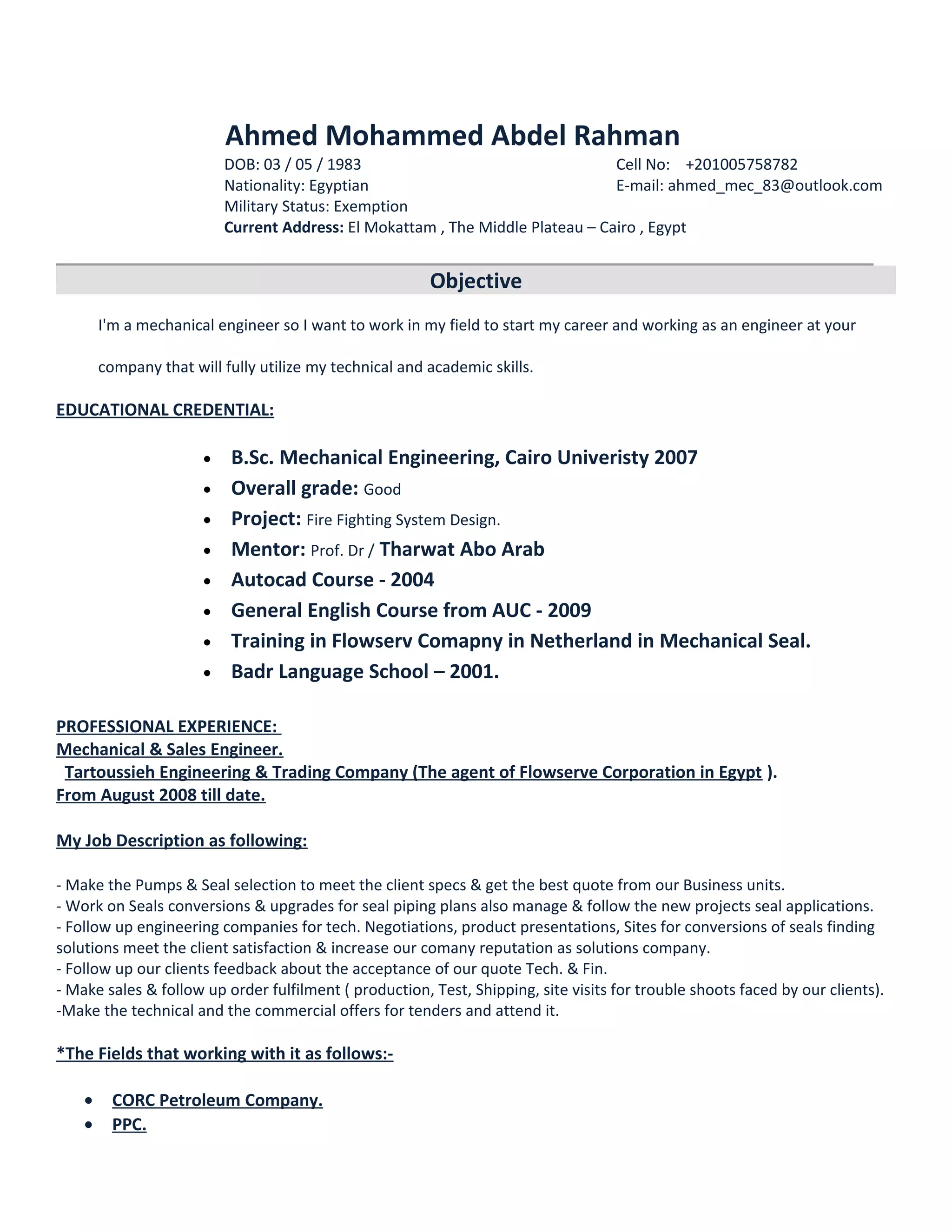Ahmed Mohamed Updated CV | DOC