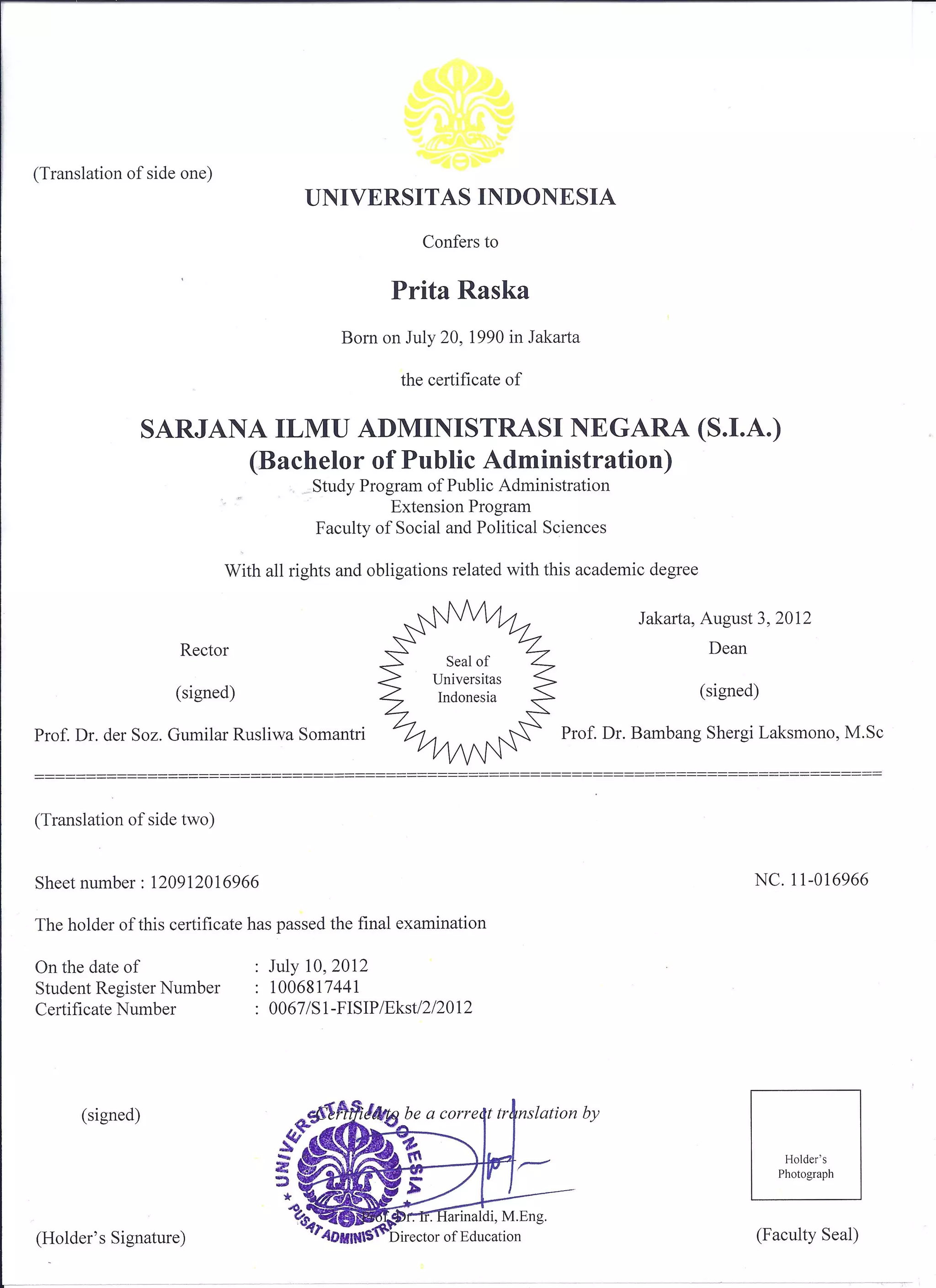 translete bachelor certificate | PDF