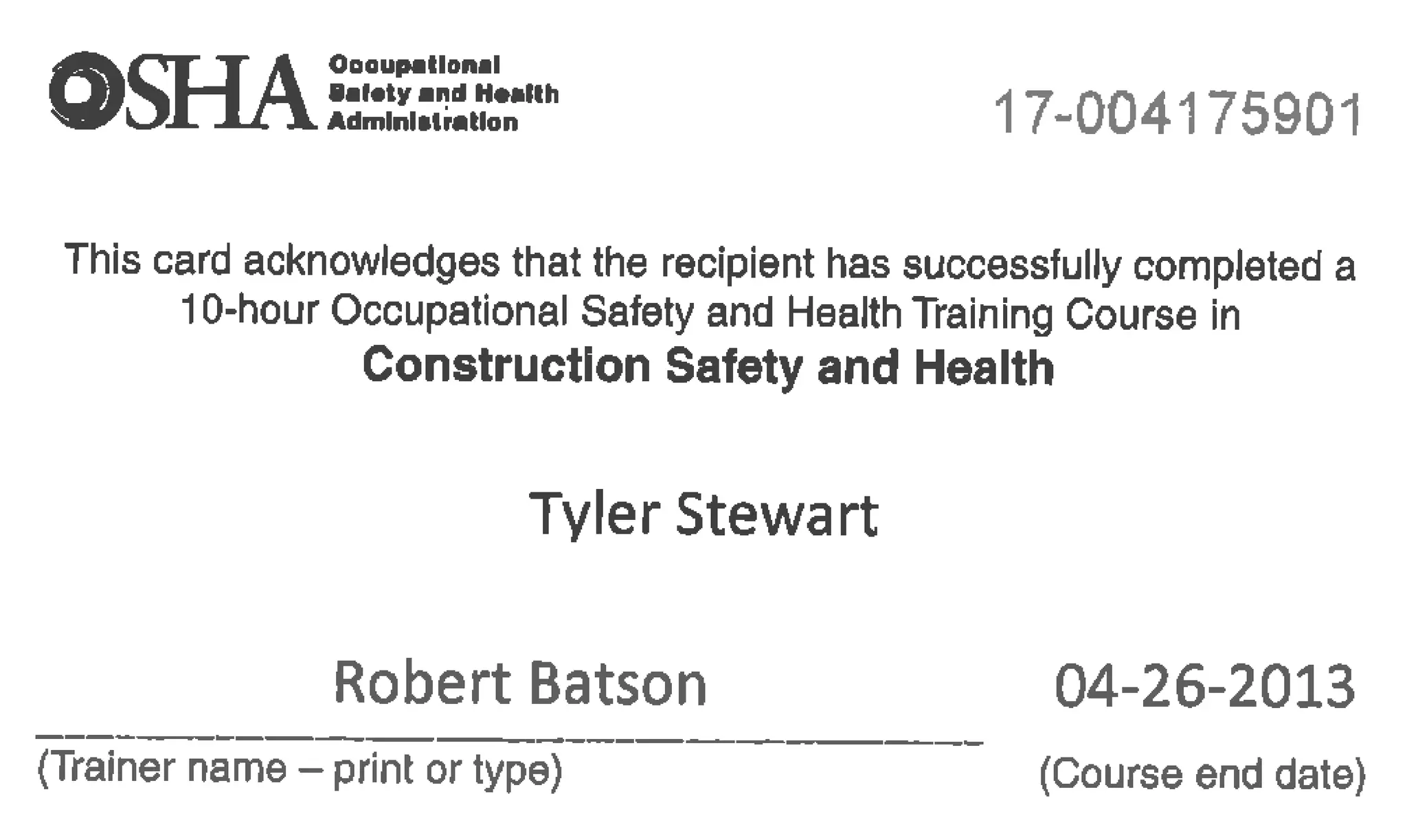 OSHA 10-hour Card | PDF