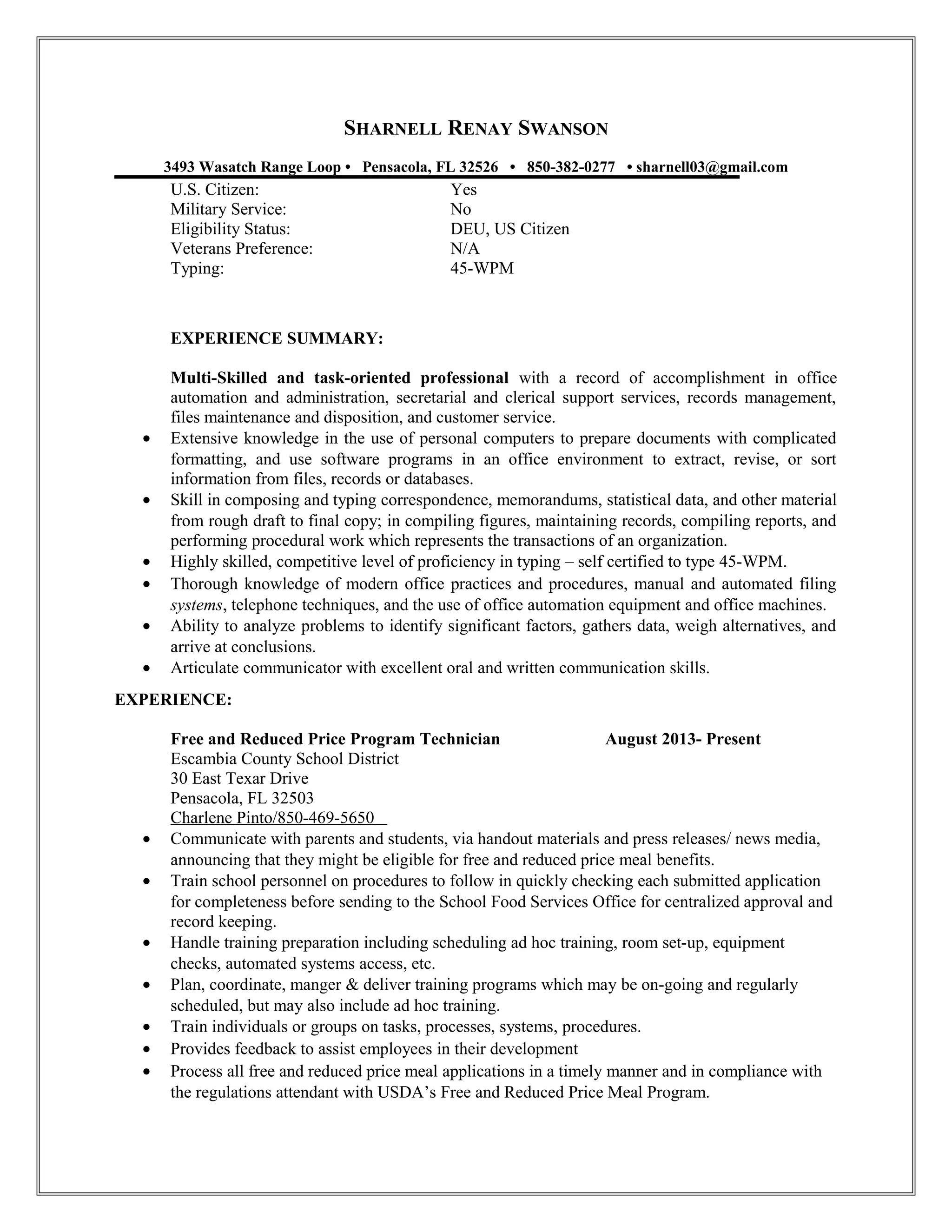 SharnellSwansonResume 2016 | DOC