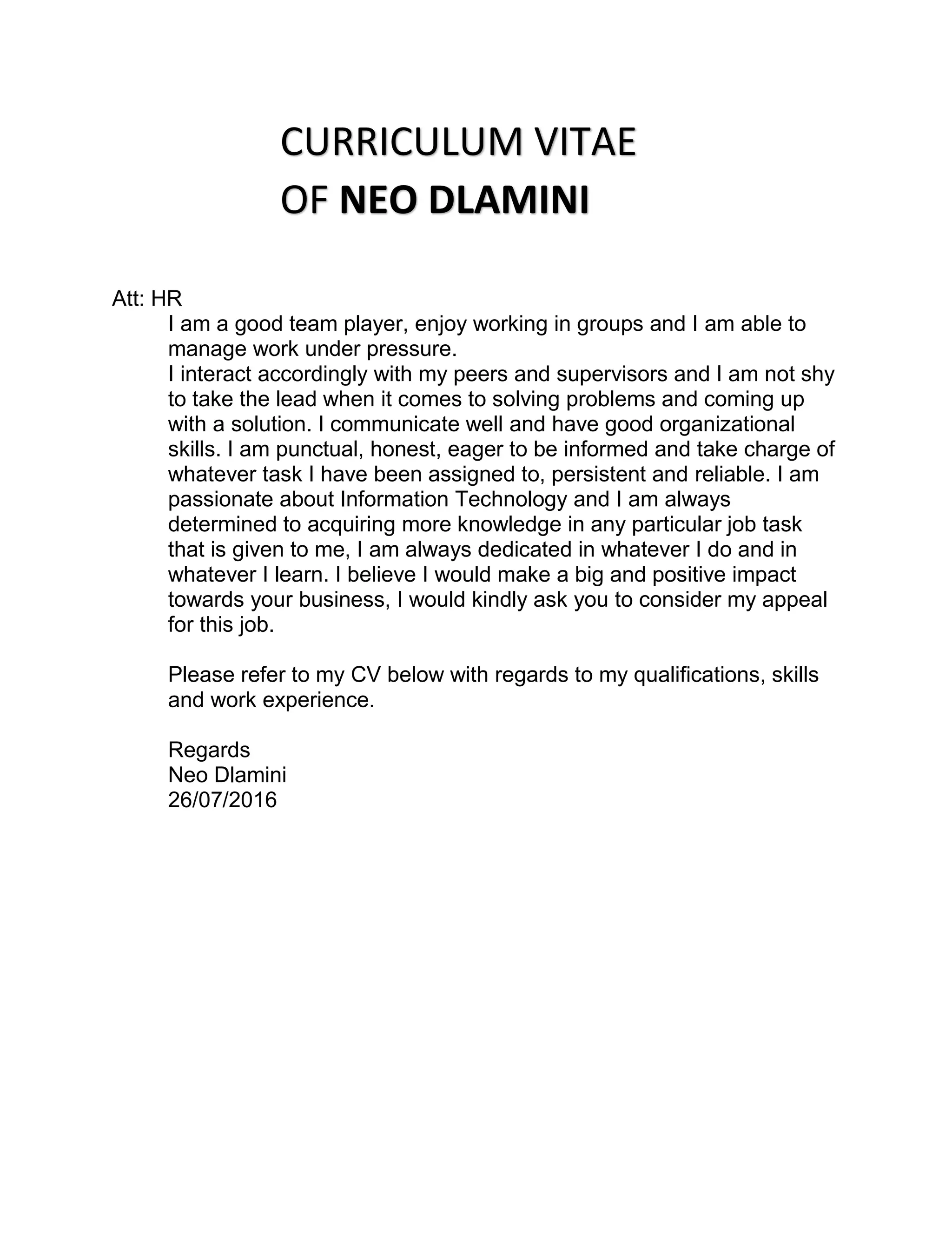 CURRICULUM VITAE of Neo Dlamini recent copy PDF | PDF