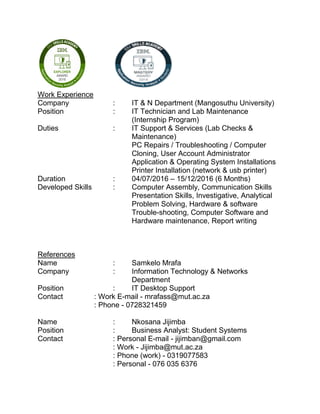 CURRICULUM VITAE of Neo Dlamini recent copy PDF | PDF | IT and Internet ...