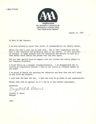 AAA Employment Agency-Recommendation Letter. | PDF