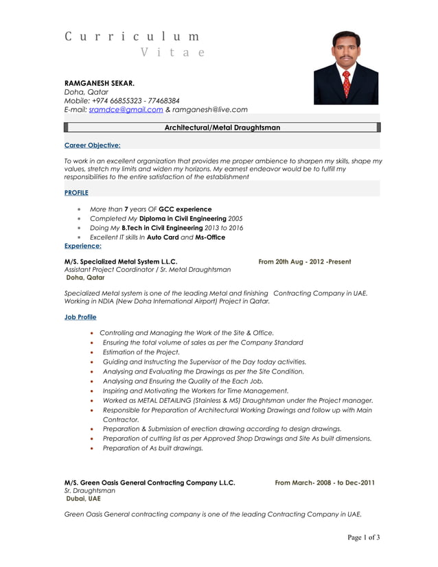 Cv Ramganesh .Architectural Daraughtsman | PDF