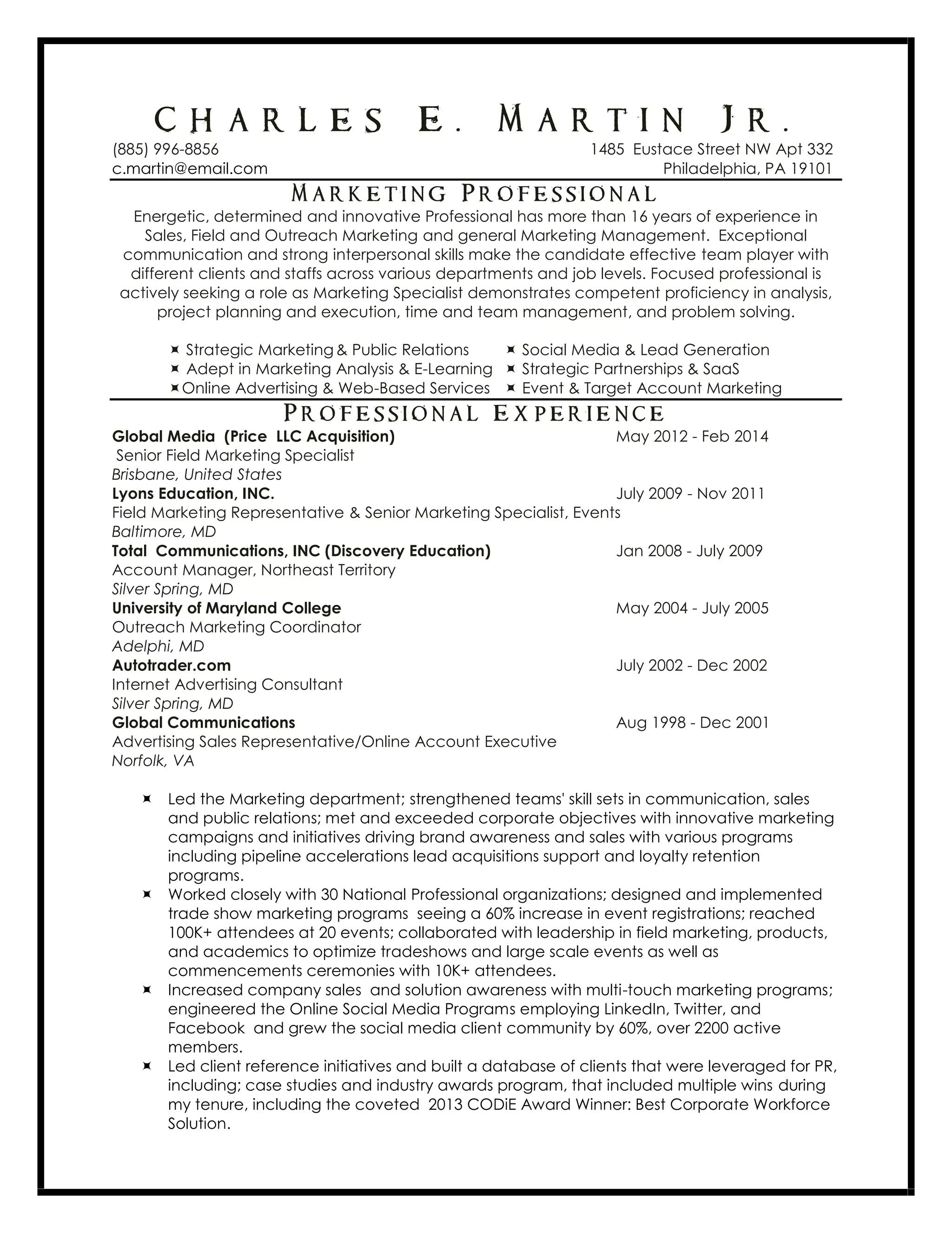 Charles Martin SAMPLE Resume | PDF