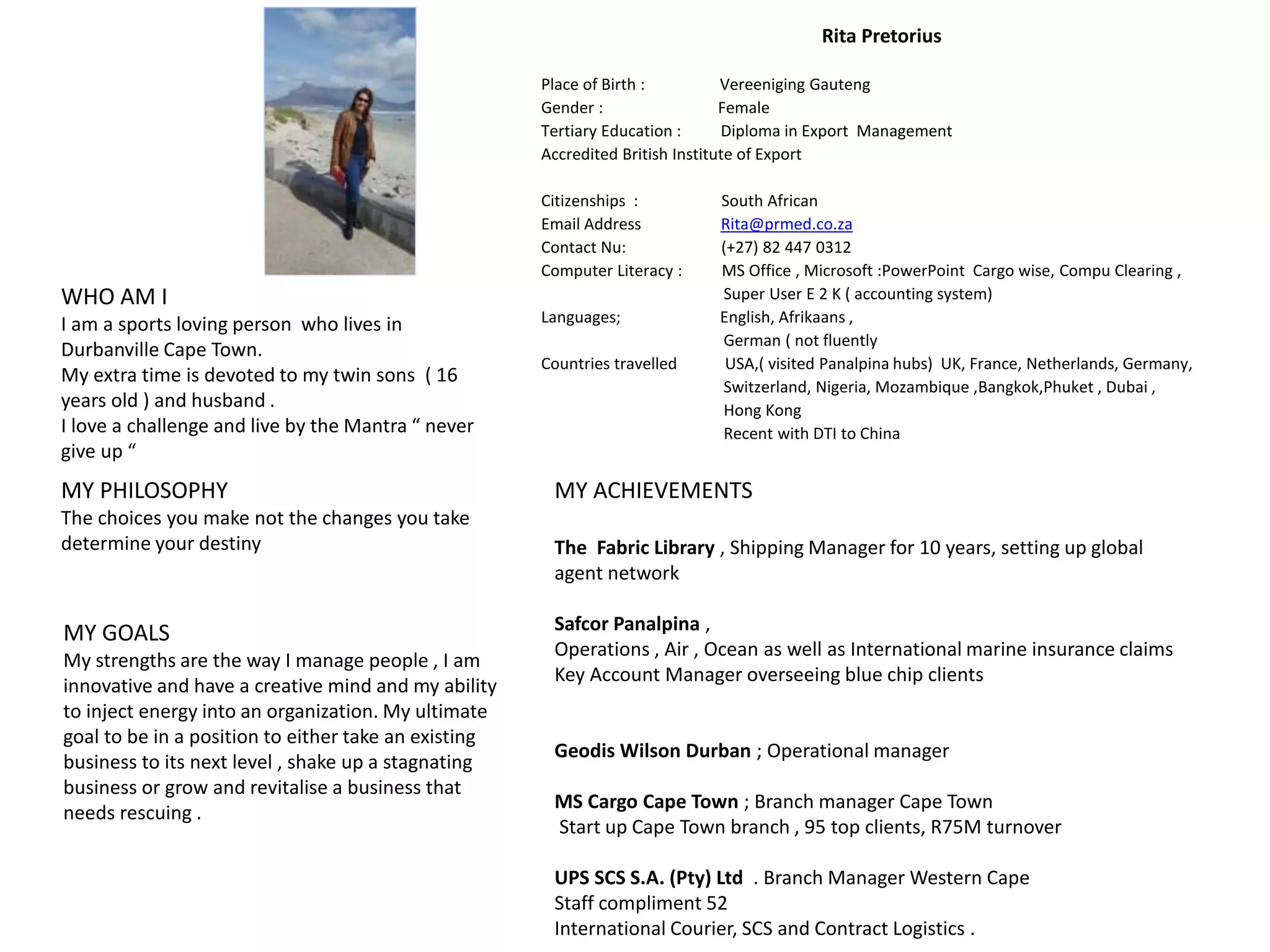 Rita CV 2016 | PPTX | Logistics | Business