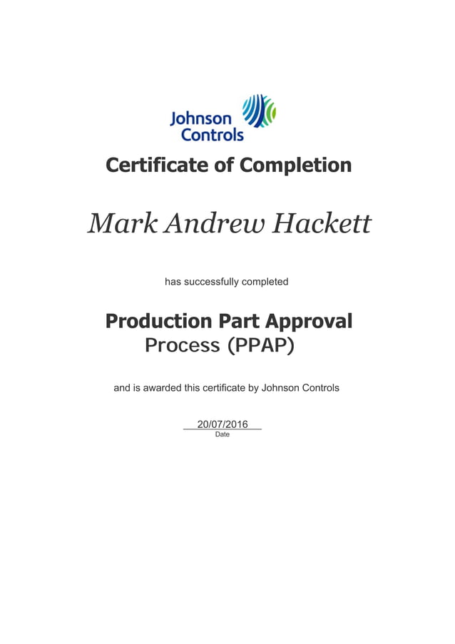 Production Part Approval Process (PPAP) Certification | PDF