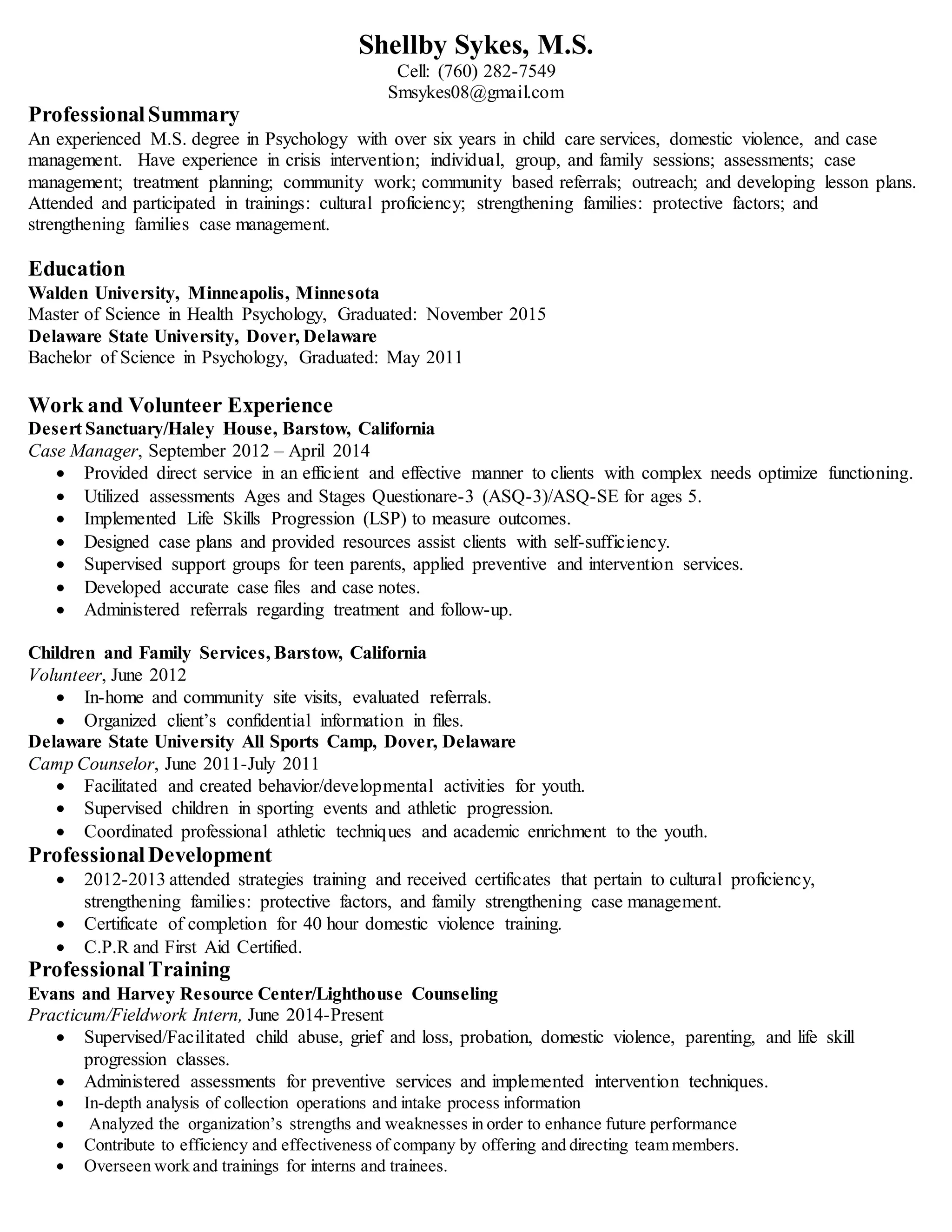 Shellby Sykes. MS resume | DOCX