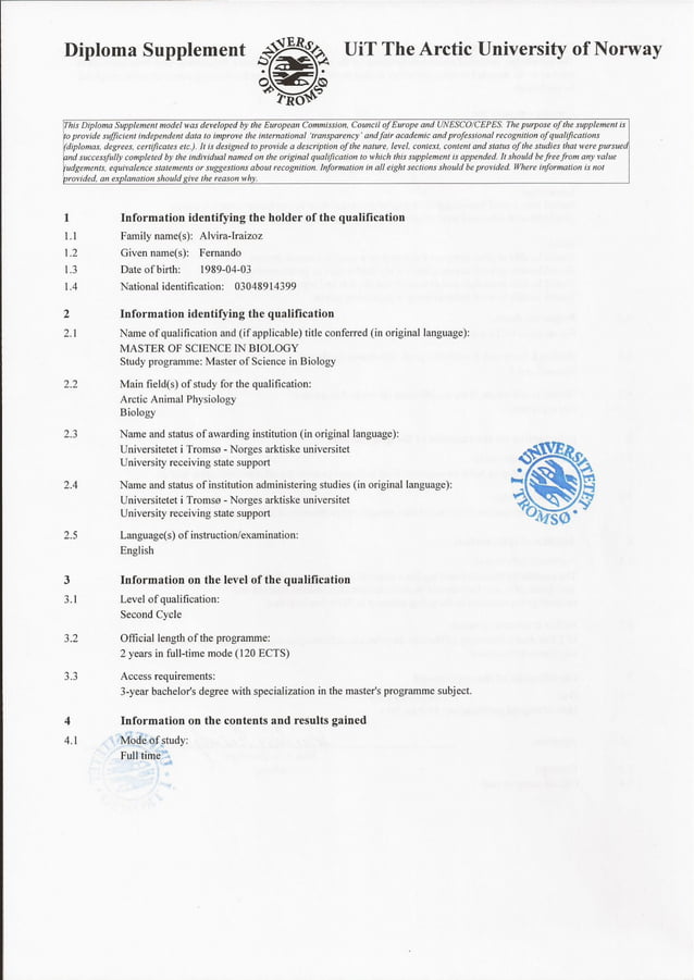 MSc Diploma and Transcript of Records_UiT | PDF