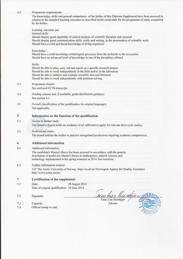MSc Diploma and Transcript of Records_UiT | PDF