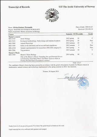 MSc Diploma and Transcript of Records_UiT | PDF