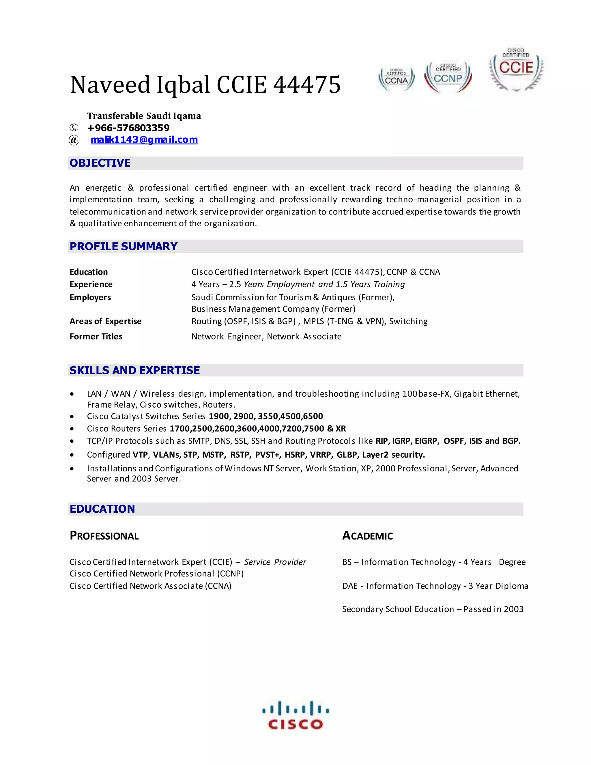 Naveed Iqbal CCIE 44475 | DOCX