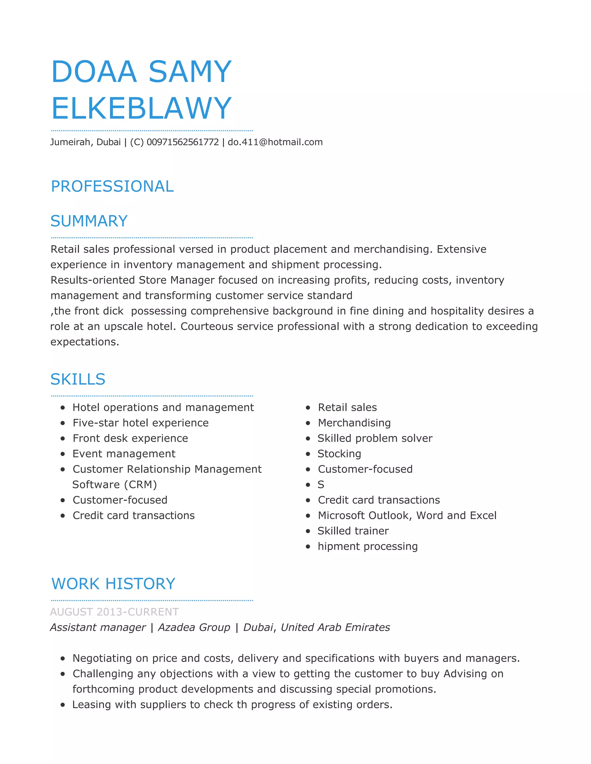 Doaa Samy Omr Elkeblawy Resume 1 | PDF | Sales | Business