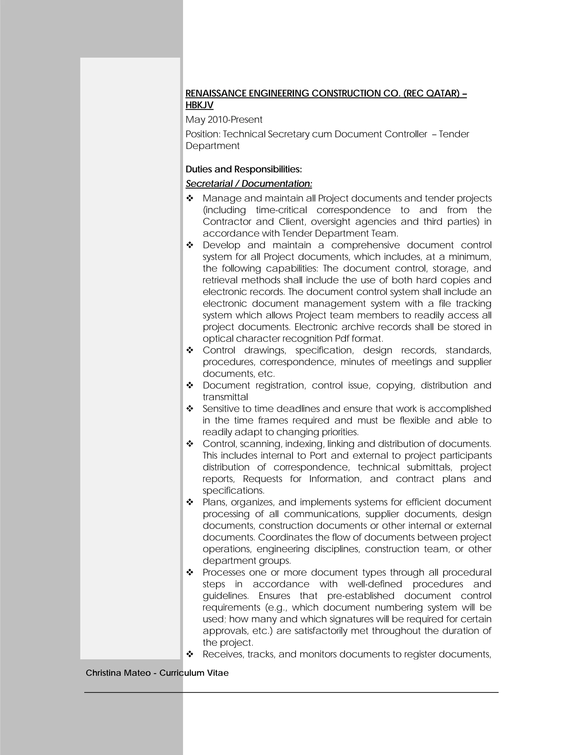 CHRISTINA MATEO-Curriculum Vitae | PDF