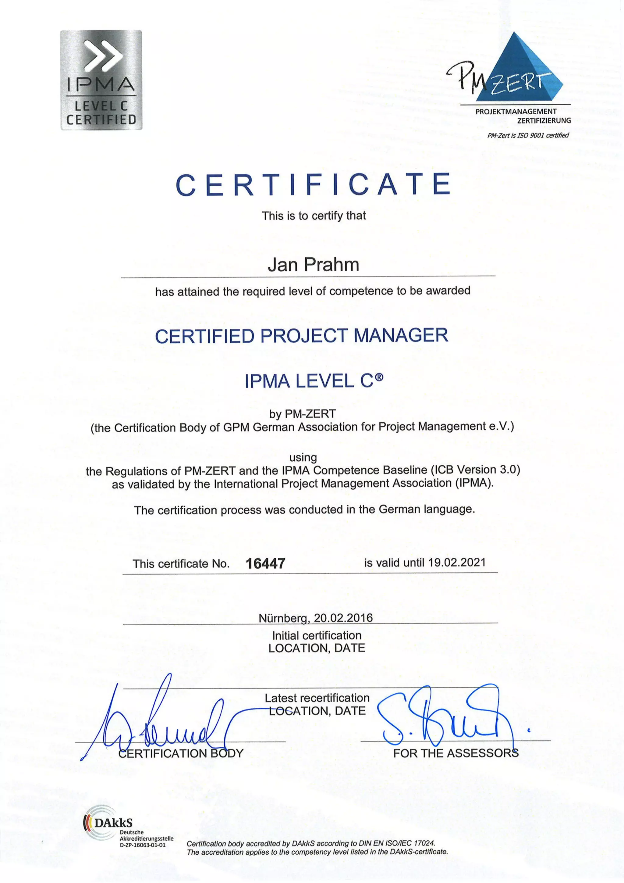 Certificate IPMA-Level-C-Jan Prahm English | PDF