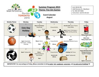 2015 Summer Program Teens program calendar-final | PDF | Summer Olympic ...