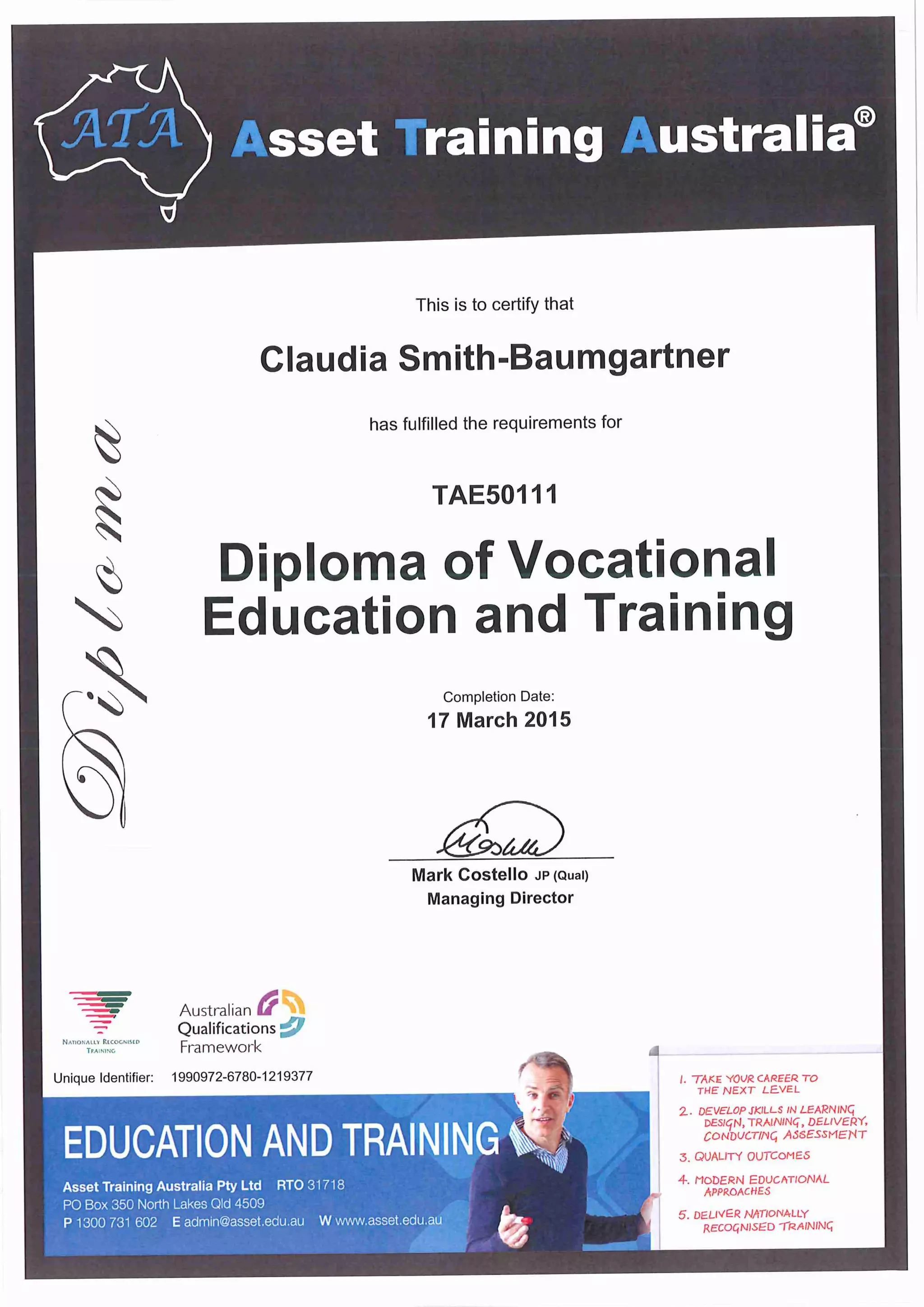 Claudia Baumgartner - Diploma of Vocational Education and Training | PDF