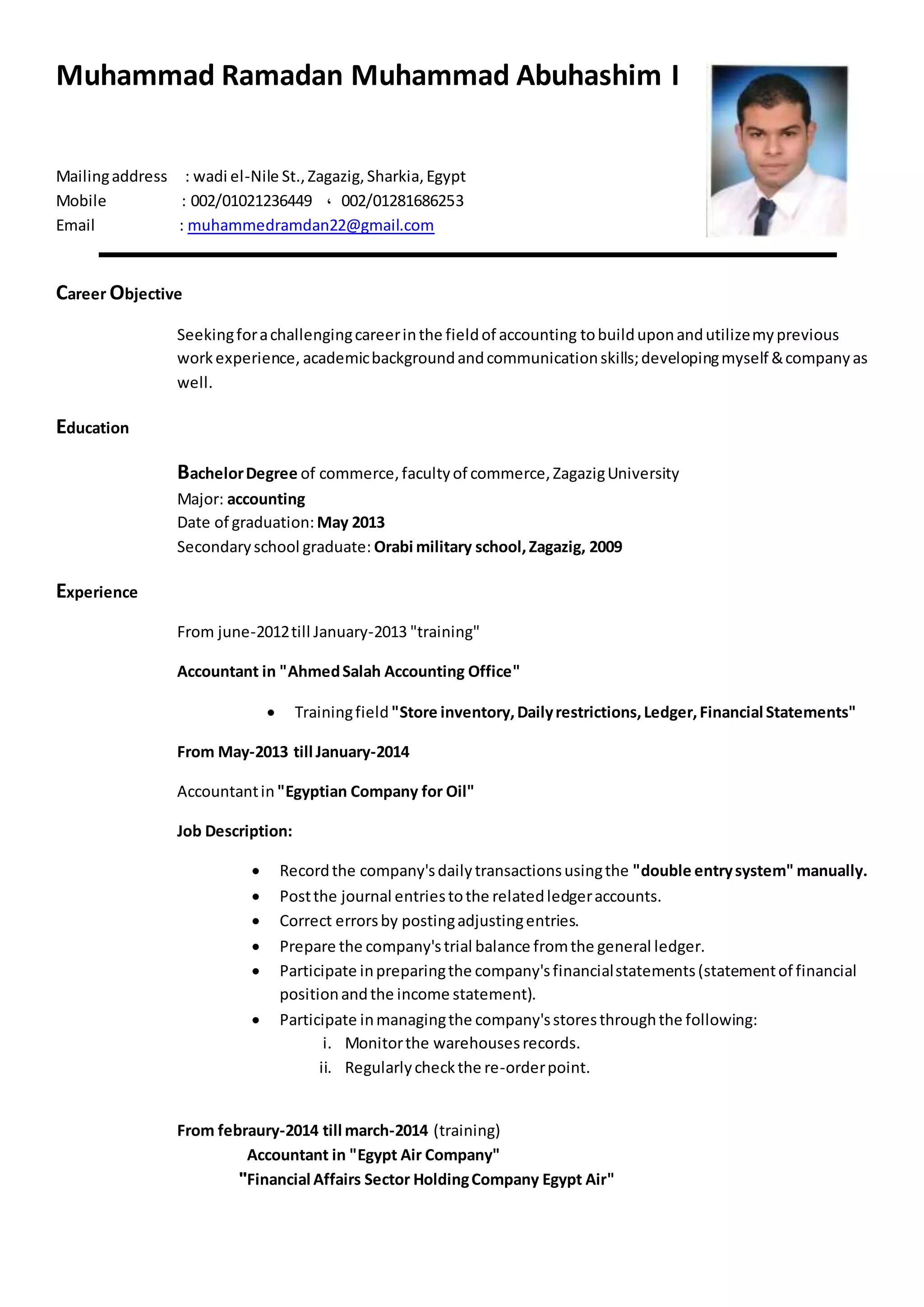 english cv | DOCX | Business Accounting & Finance | Business