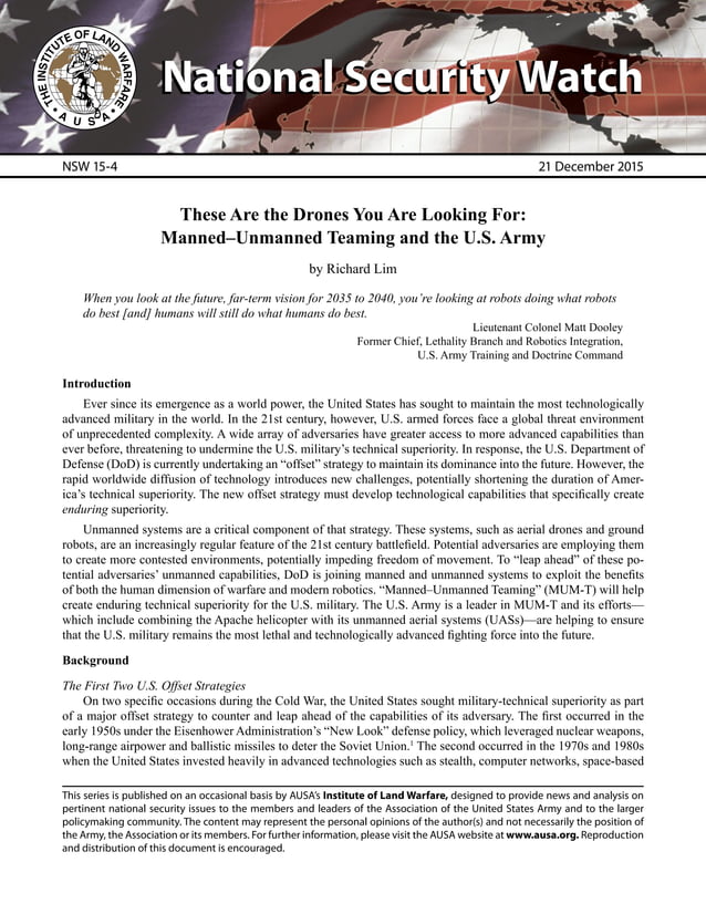 Manned–Unmanned Teaming and the U.S. Army | PDF | Defense Industry ...