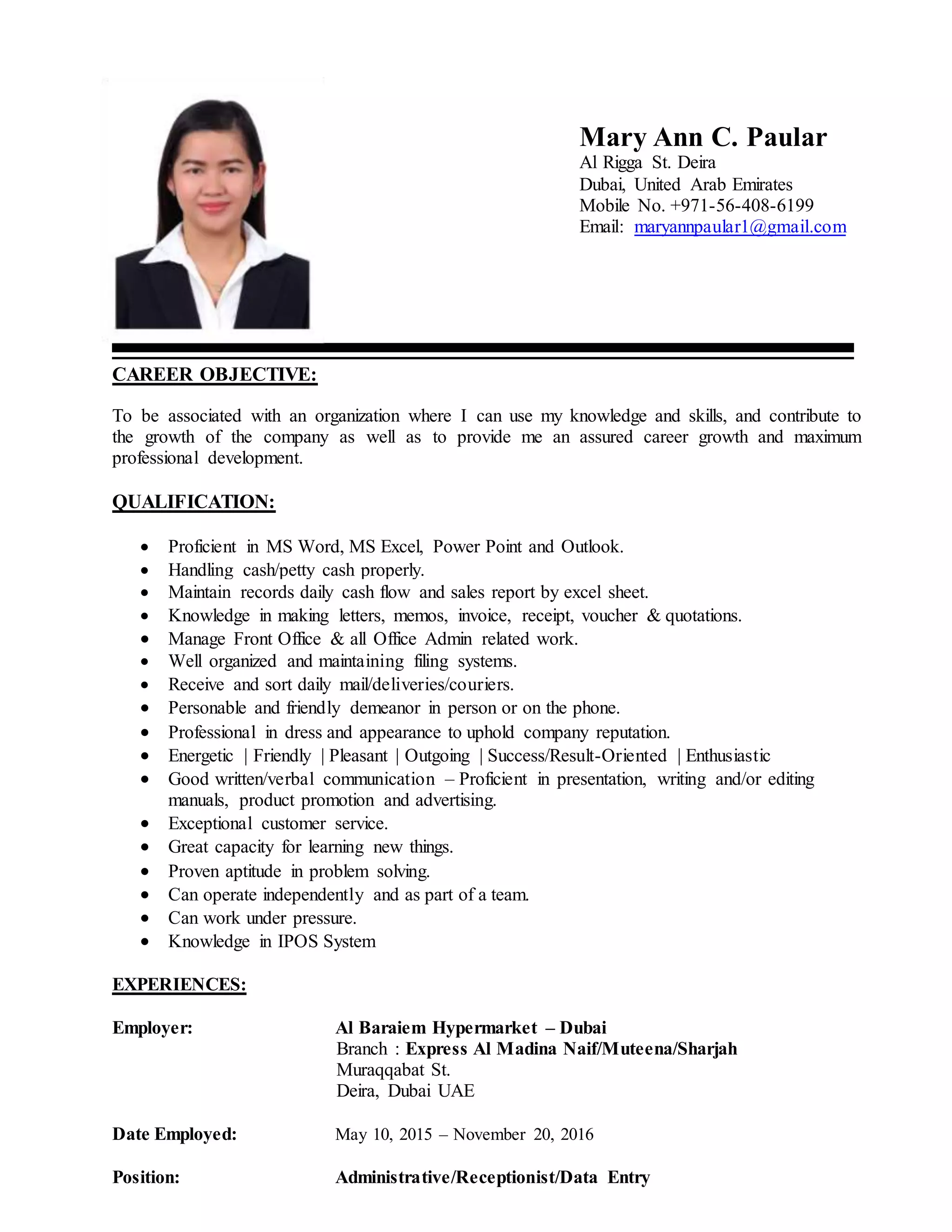 Mary Ann Cv | DOCX | Business Accounting & Finance | Business