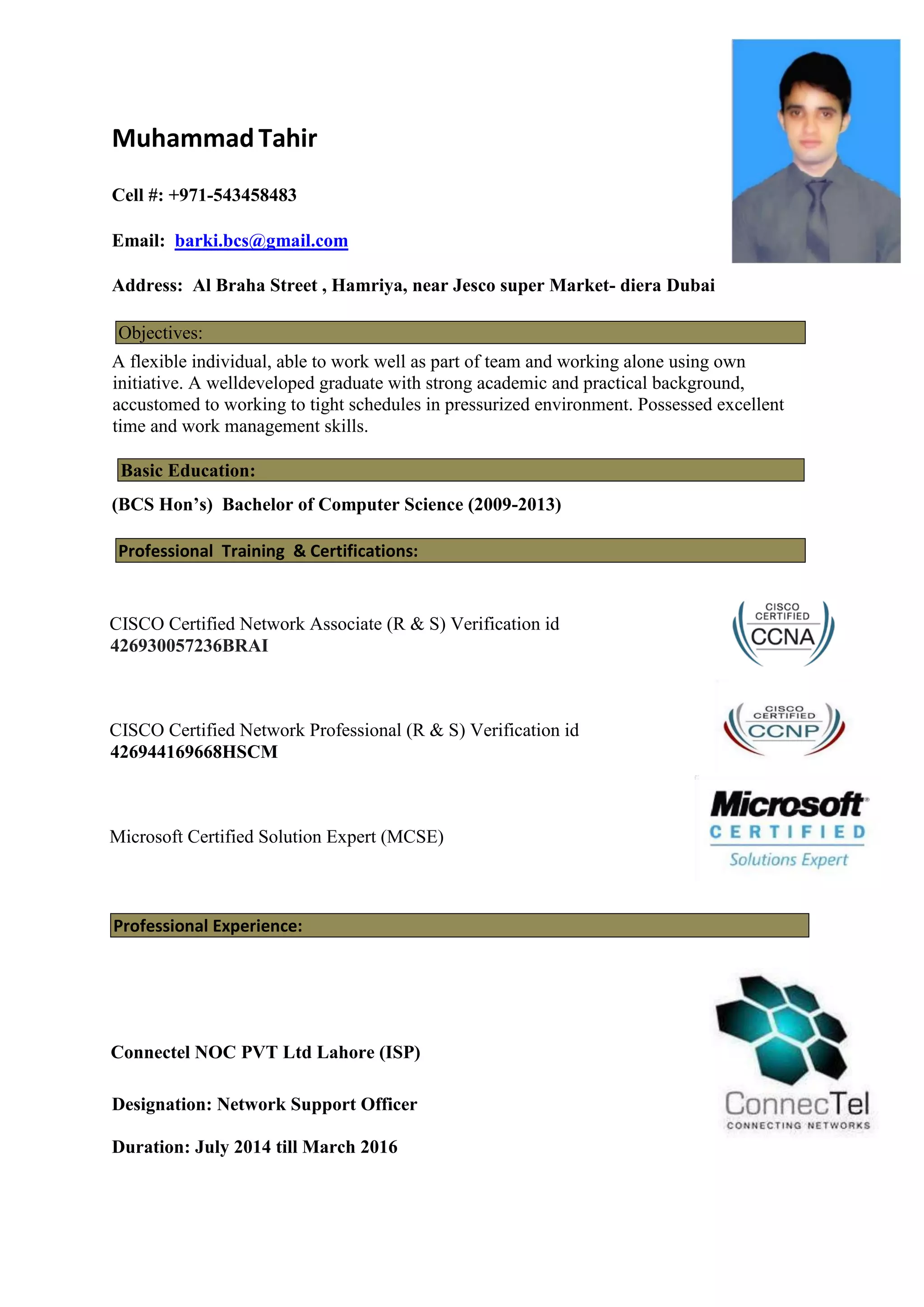 Muhammad Tahir cv | PDF | Operating Systems | Computer Software and Applications
