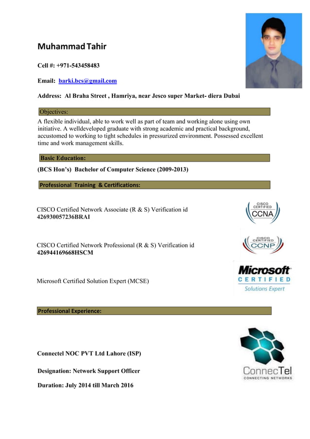 Muhammad Tahir cv | PDF | Operating Systems | Computer Software and Applications