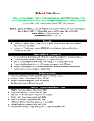Richie Afeno's CV | PDF