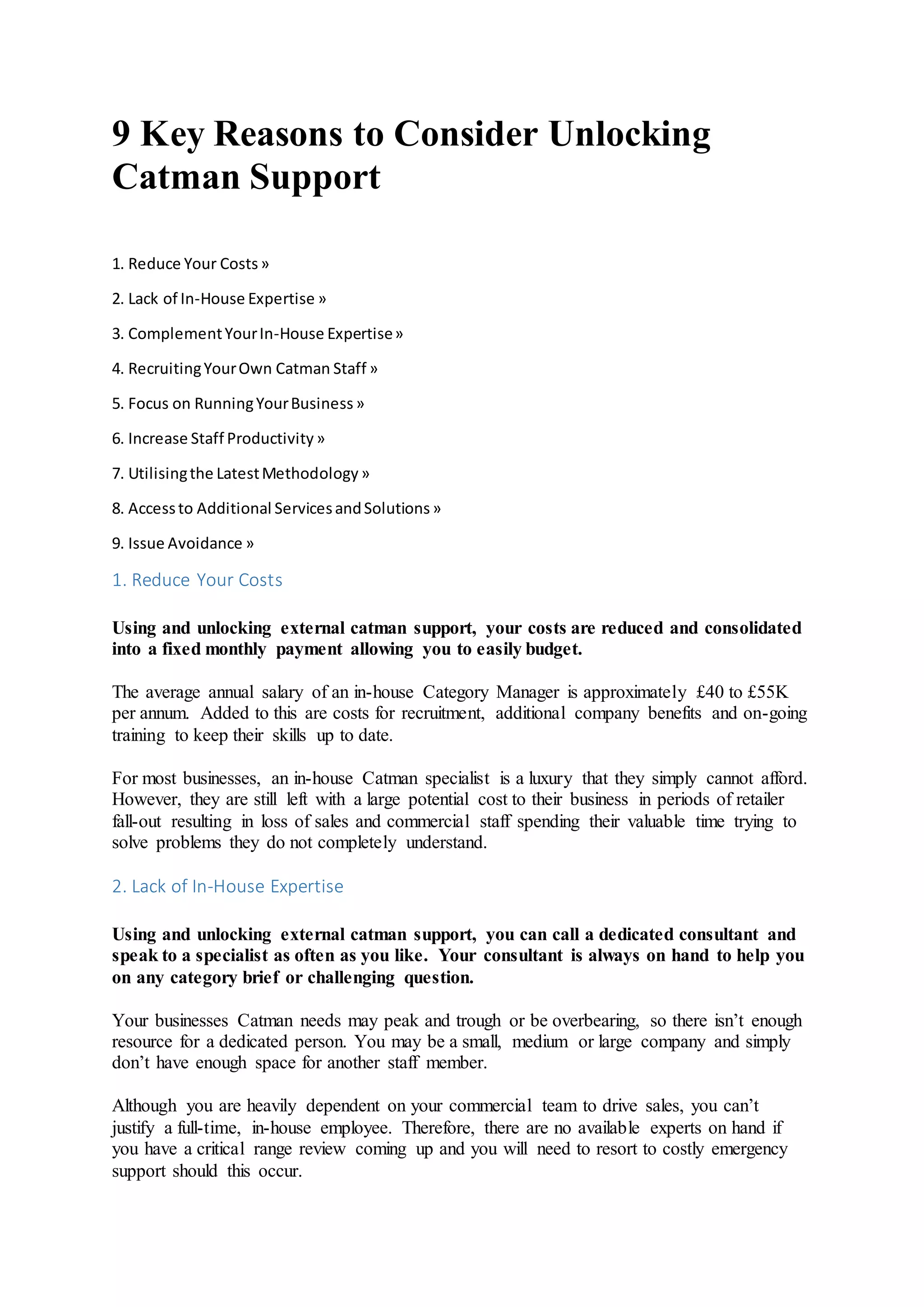 9 Key Reasons to Consider Unlocking Catman Support | DOCX | Business ...