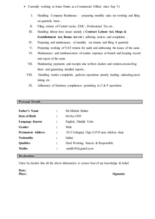 mohib_rahim_cv | DOCX | Business Accounting & Finance | Business