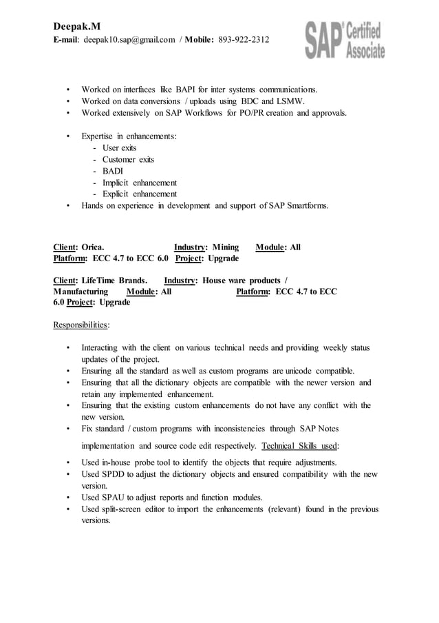 Deepak- Certified SAP ABAP consultant | PDF