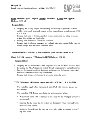 Deepak- Certified SAP ABAP consultant | PDF