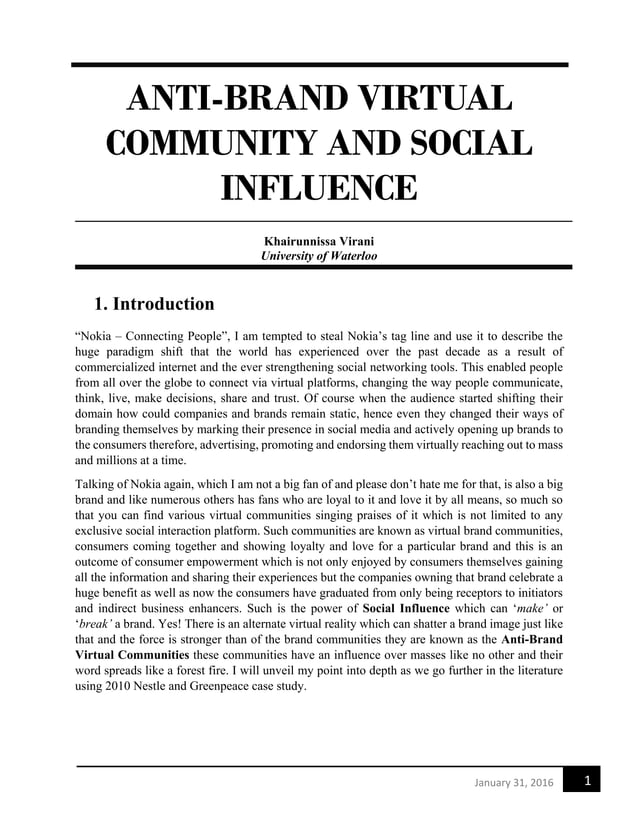 Anti-Brand Virtual Communities and Social Influence | PDF