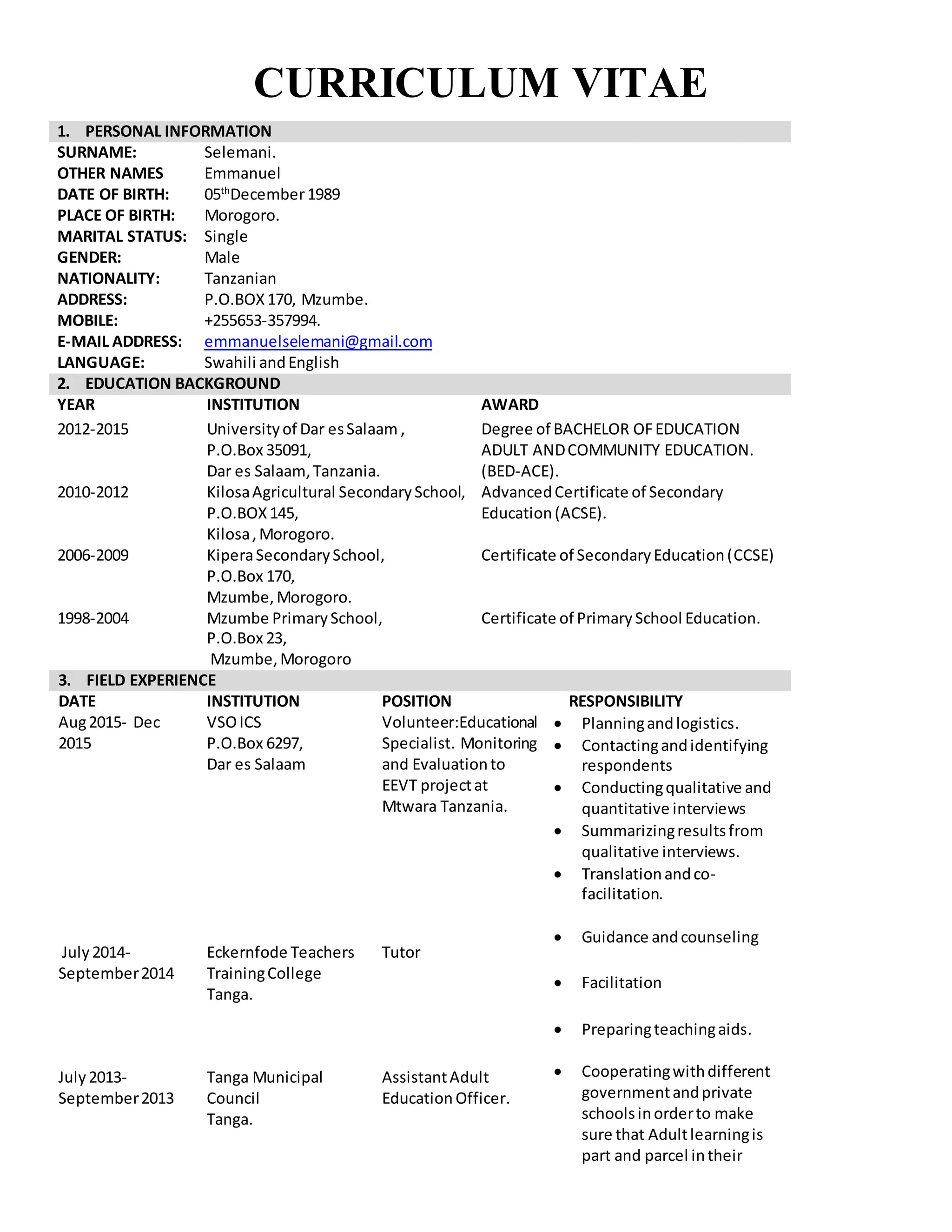 EMMANUEL SELEMANI- CV. | DOCX