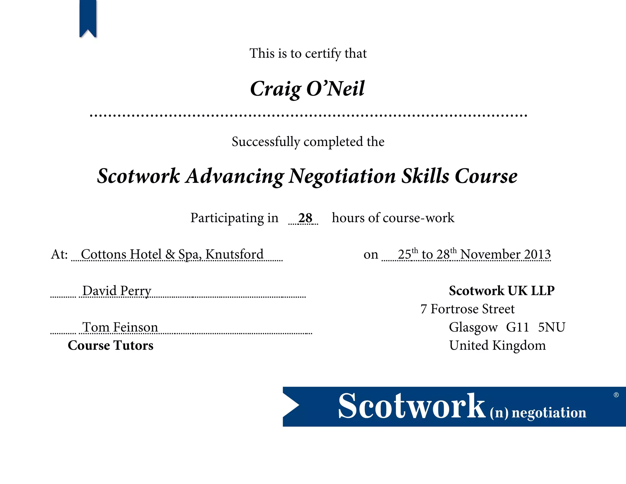 Scotwork ANS Course NA1NW40 Certificate Craig O'Neil (2) | DOC