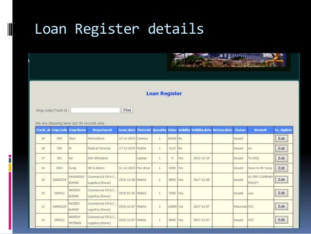 Employee Loan Register