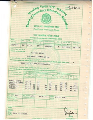 12th mark sheet | PDF