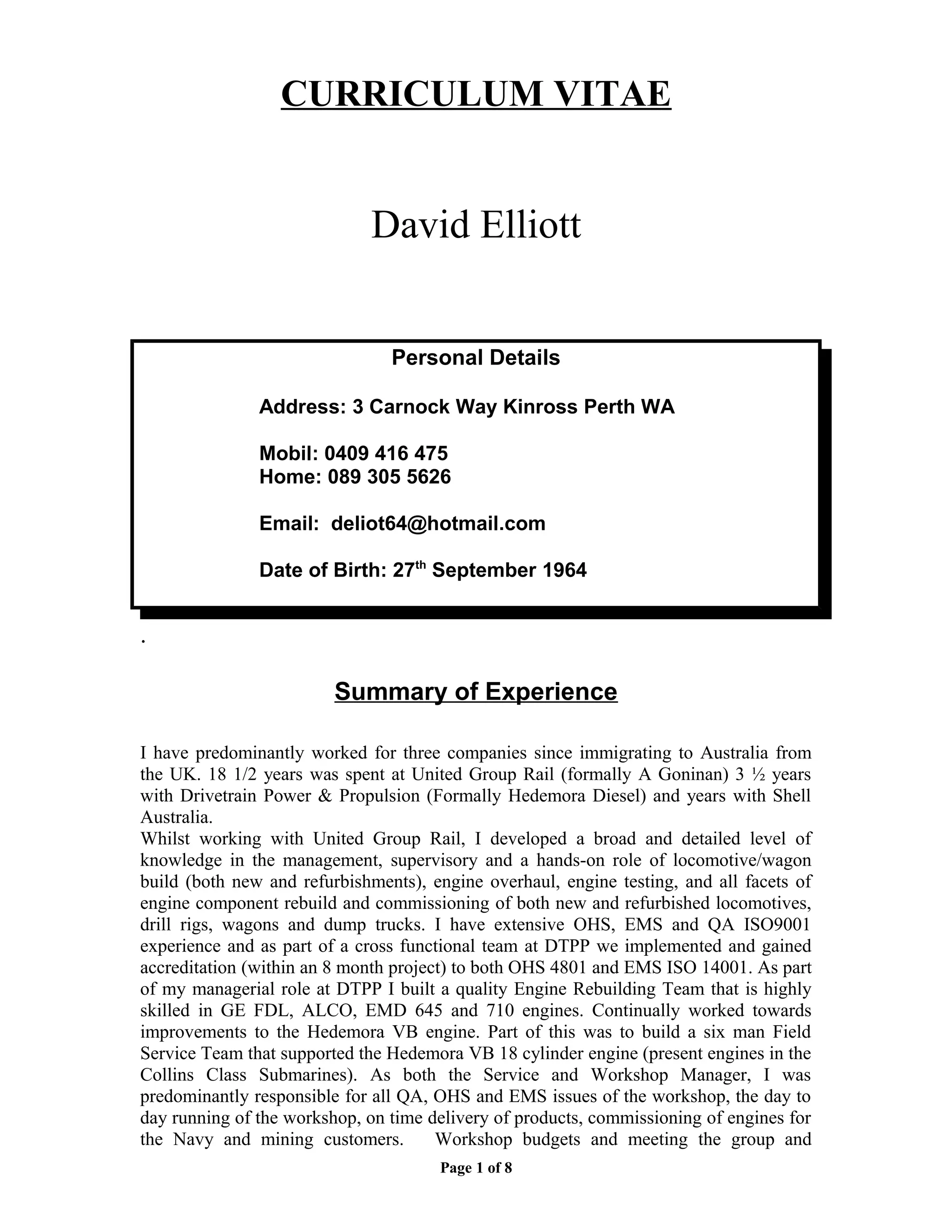 David Elliott CV 2016 | DOC