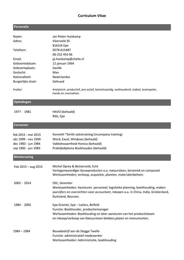 CV Jan Pieter Huiskamp . | PDF