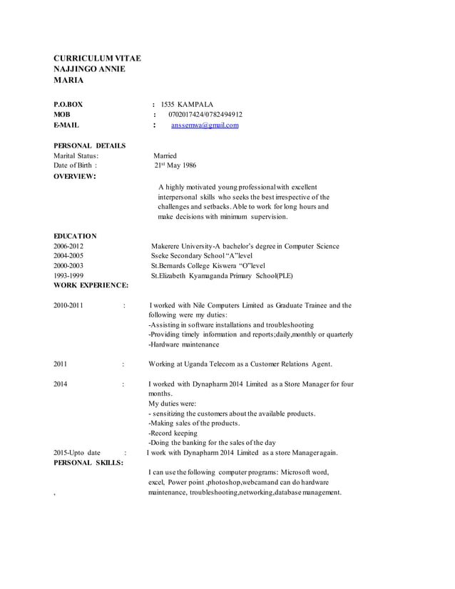 Anna Maria CV | DOCX | Technology & Computing