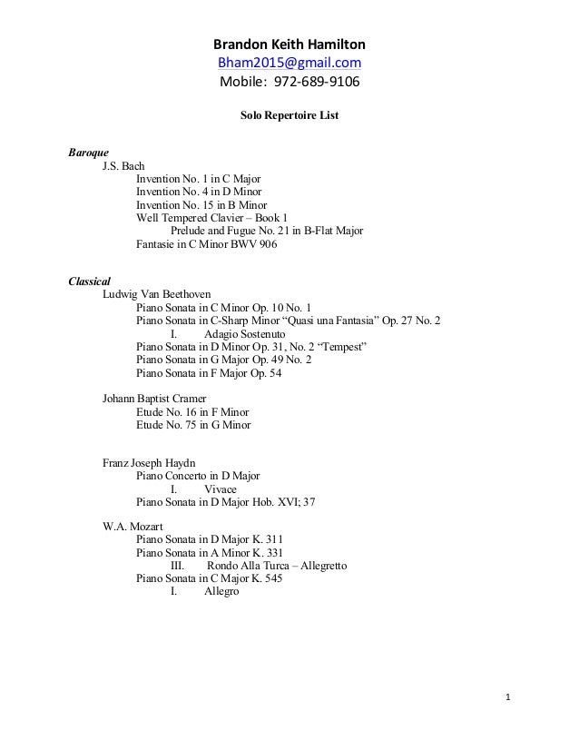 Solo Repertoire List
