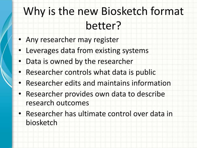 The Biosketch format, SciENcv and the paper | PPT