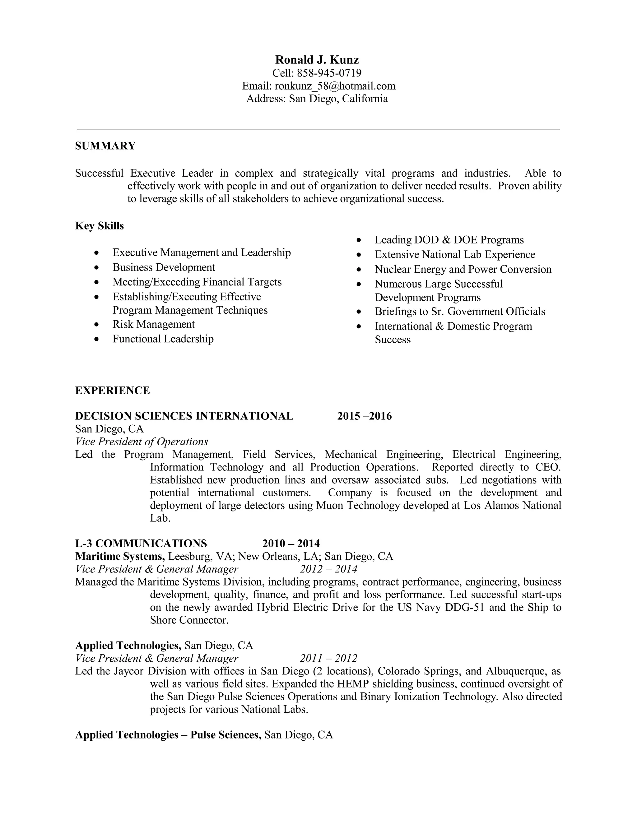 Ronald J Kunz Resume C | DOC