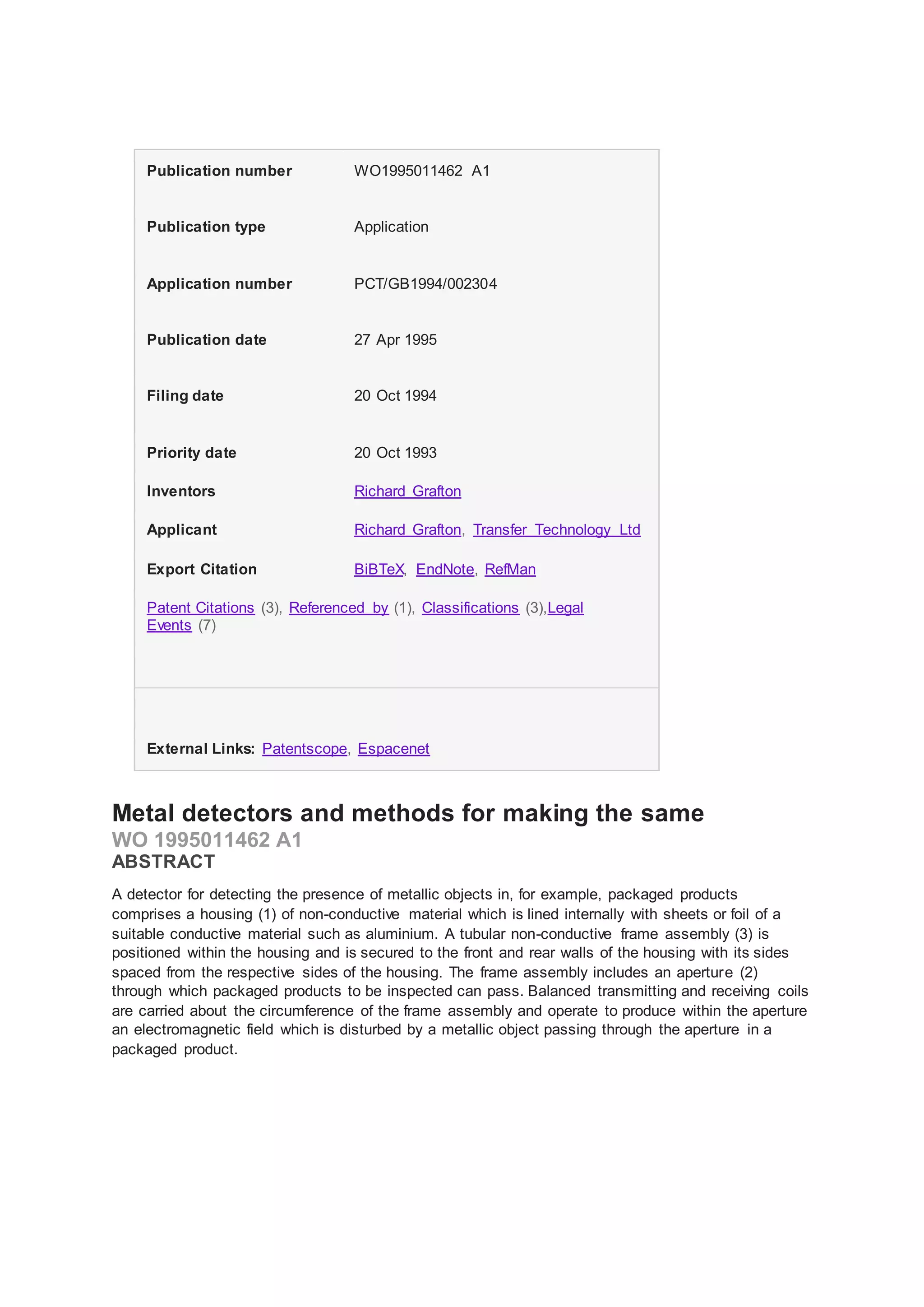 Metal Detection Patent | DOCX