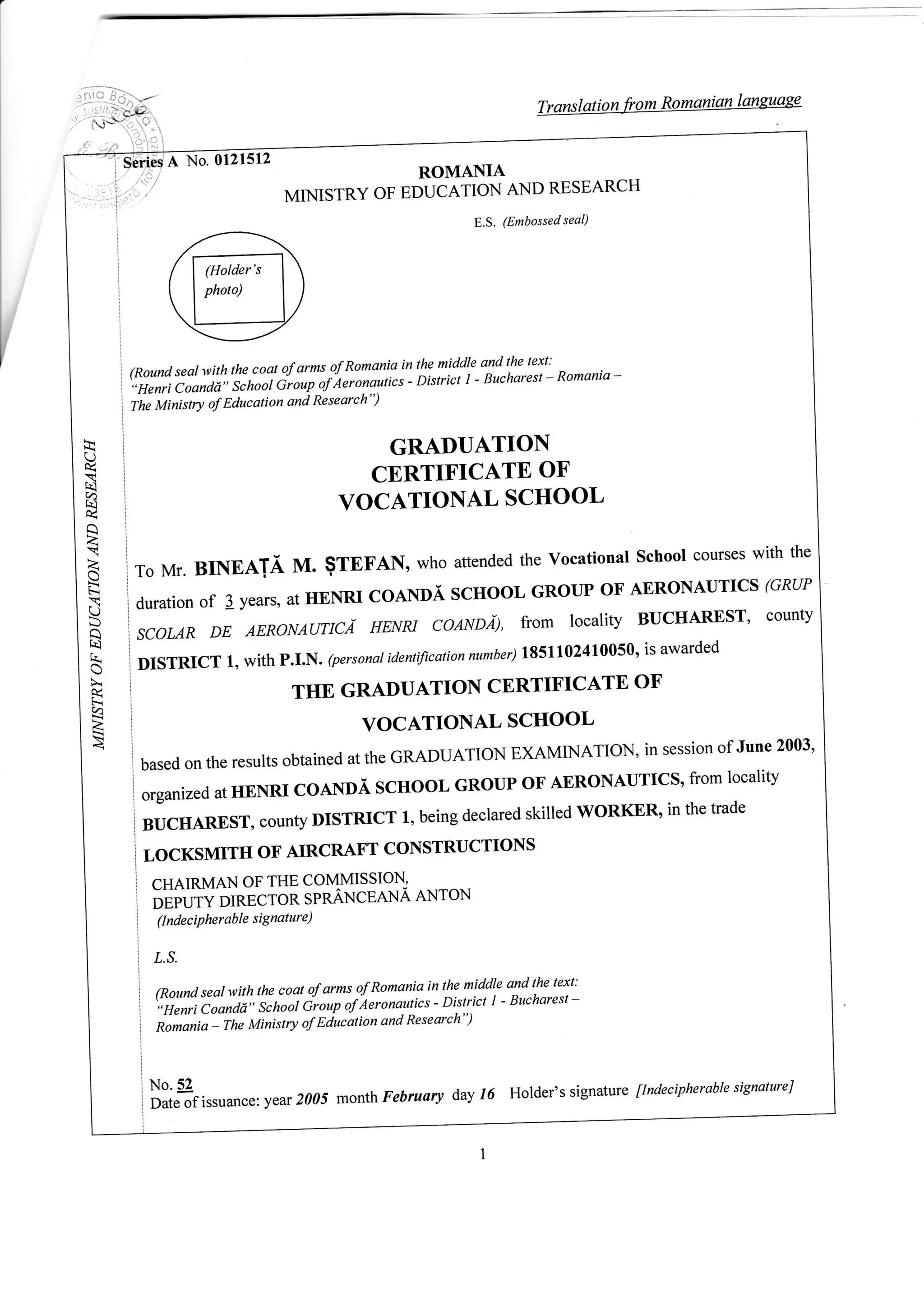 Graduation Certificate of Vocational School | PDF | Law