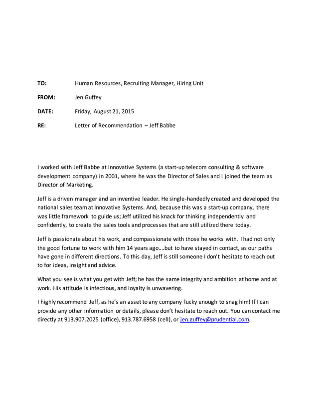 Jeff Babbe_Recommendation | PDF