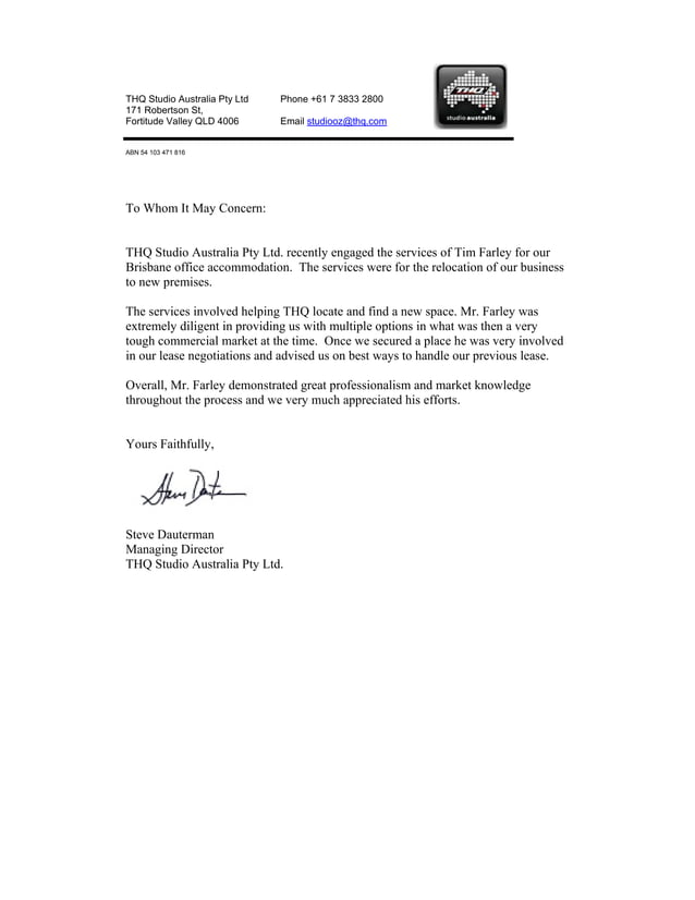 Tim Farley - Client Reference - THQ | PDF