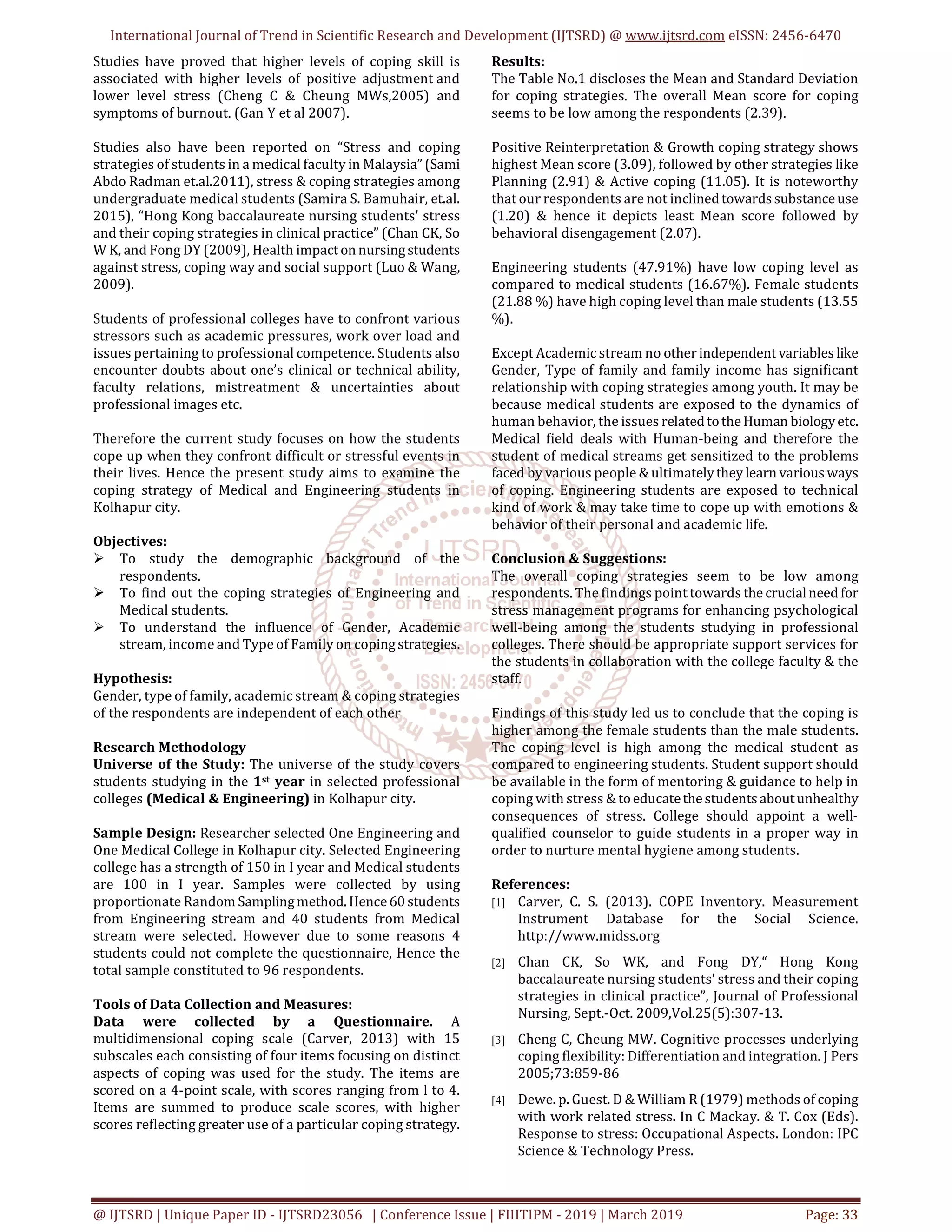 Coping Strategies among Youth of Professional Colleges | PDF