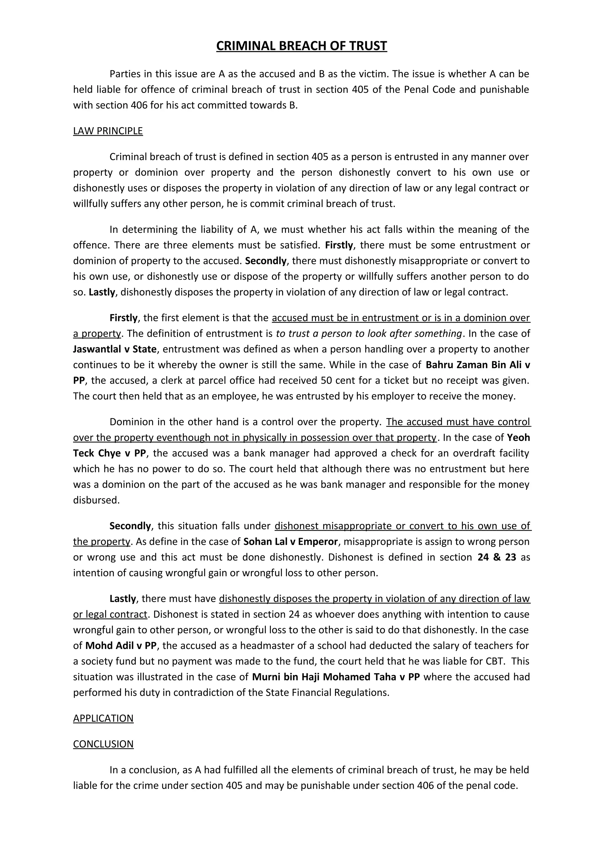 (9) criminal breach of trust | DOC