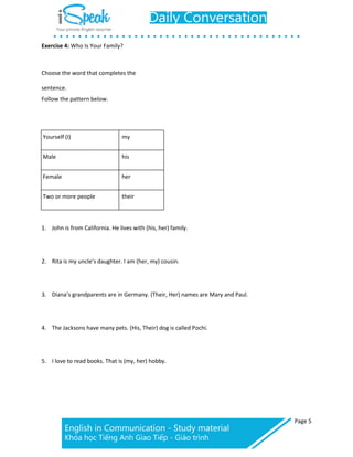 Chapter 1 unit 2. my family | PDF