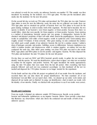 Identifying Unknown Bacteria Lab | DOCX